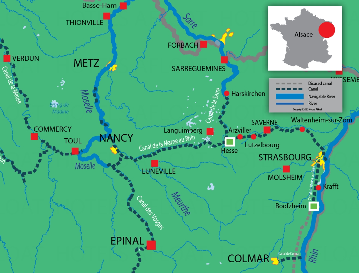 Le Boat cruise routes for Alsace