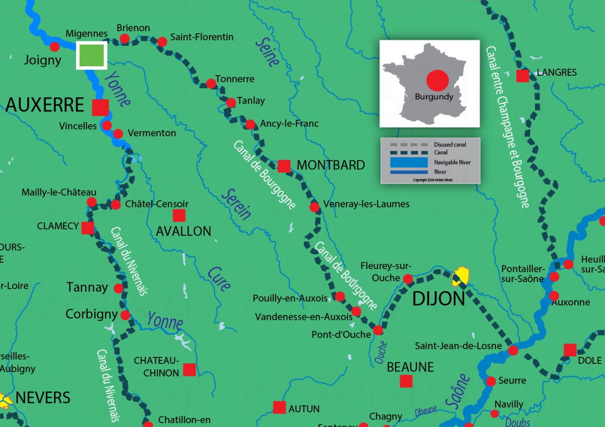 Le Boat cruise routes for Burgundy canal