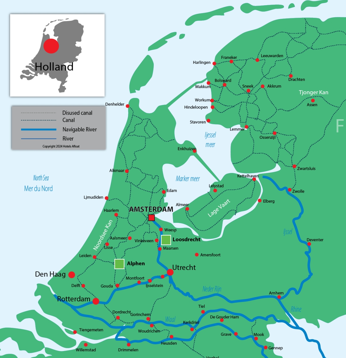 Locaboat cruise routes for Holland