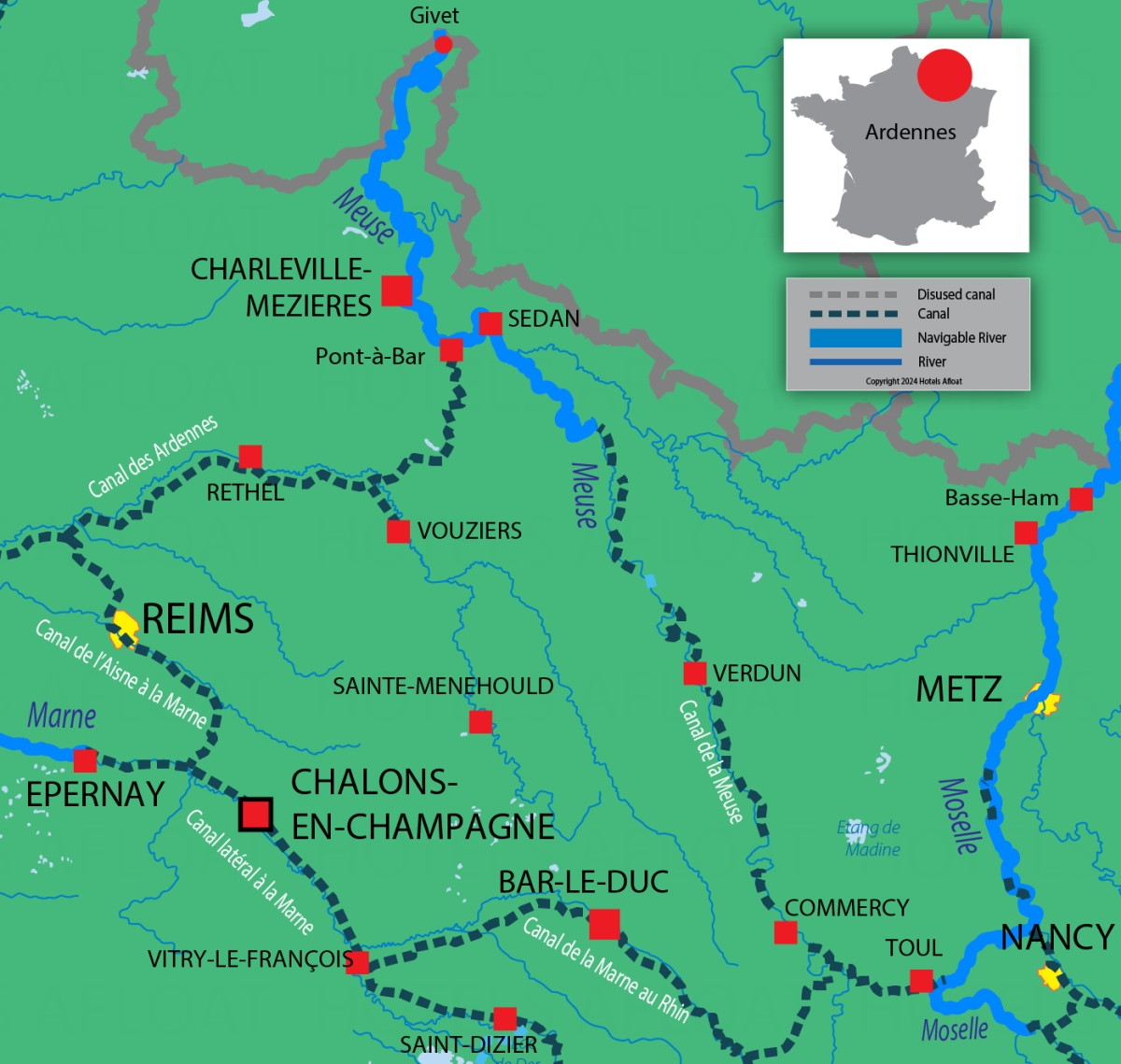 Boat rentals and canal barges for the Ardennes in France