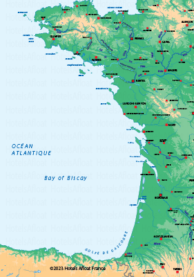 A map of the Atlantic coast line with mainland France