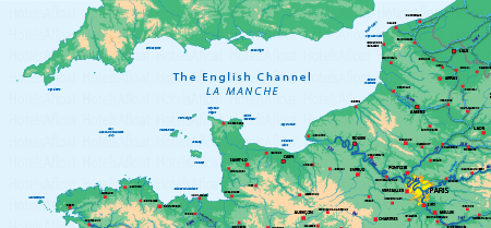 Map of the English channel and French coast