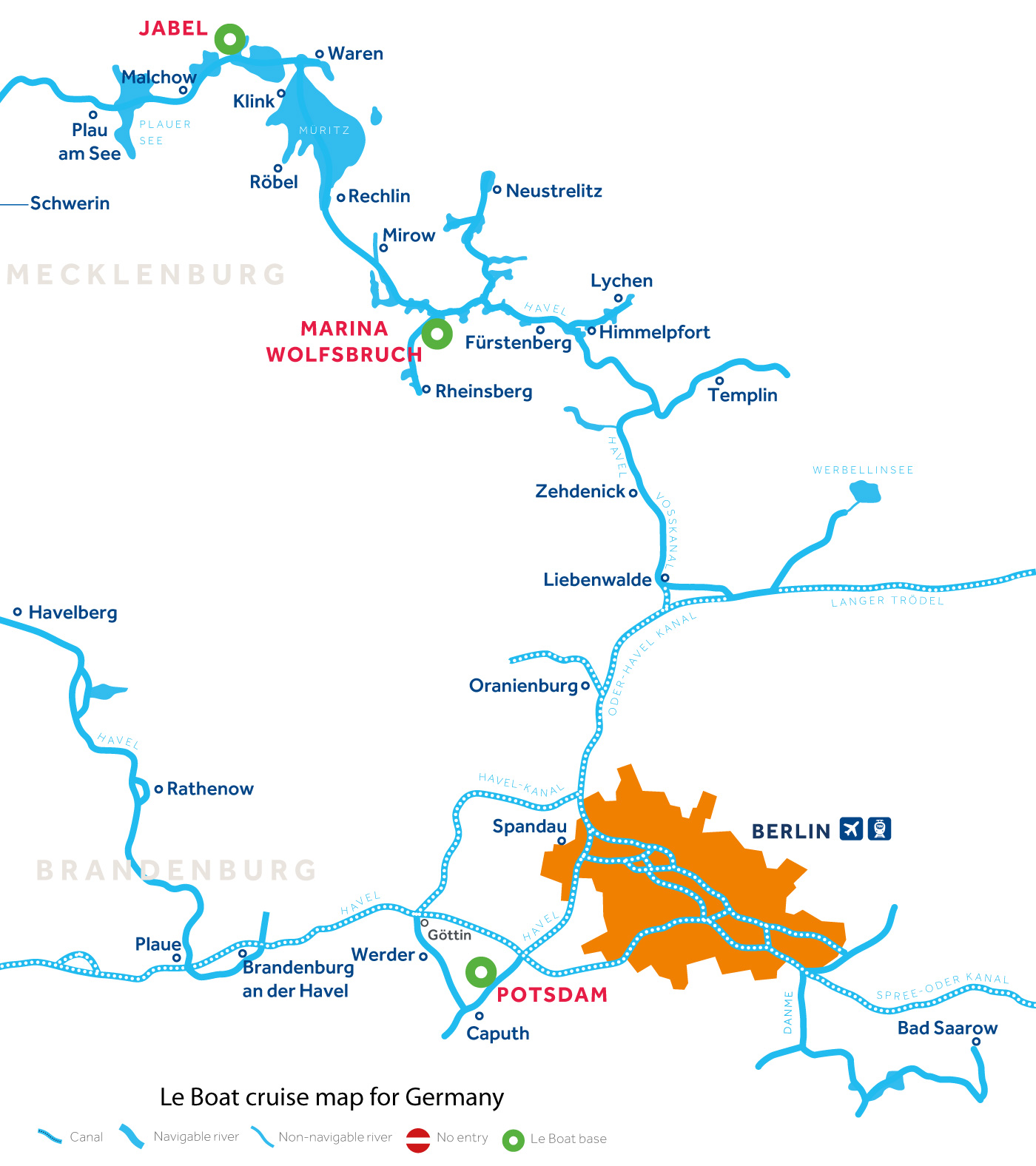 Le Boat cruise routes for Germany