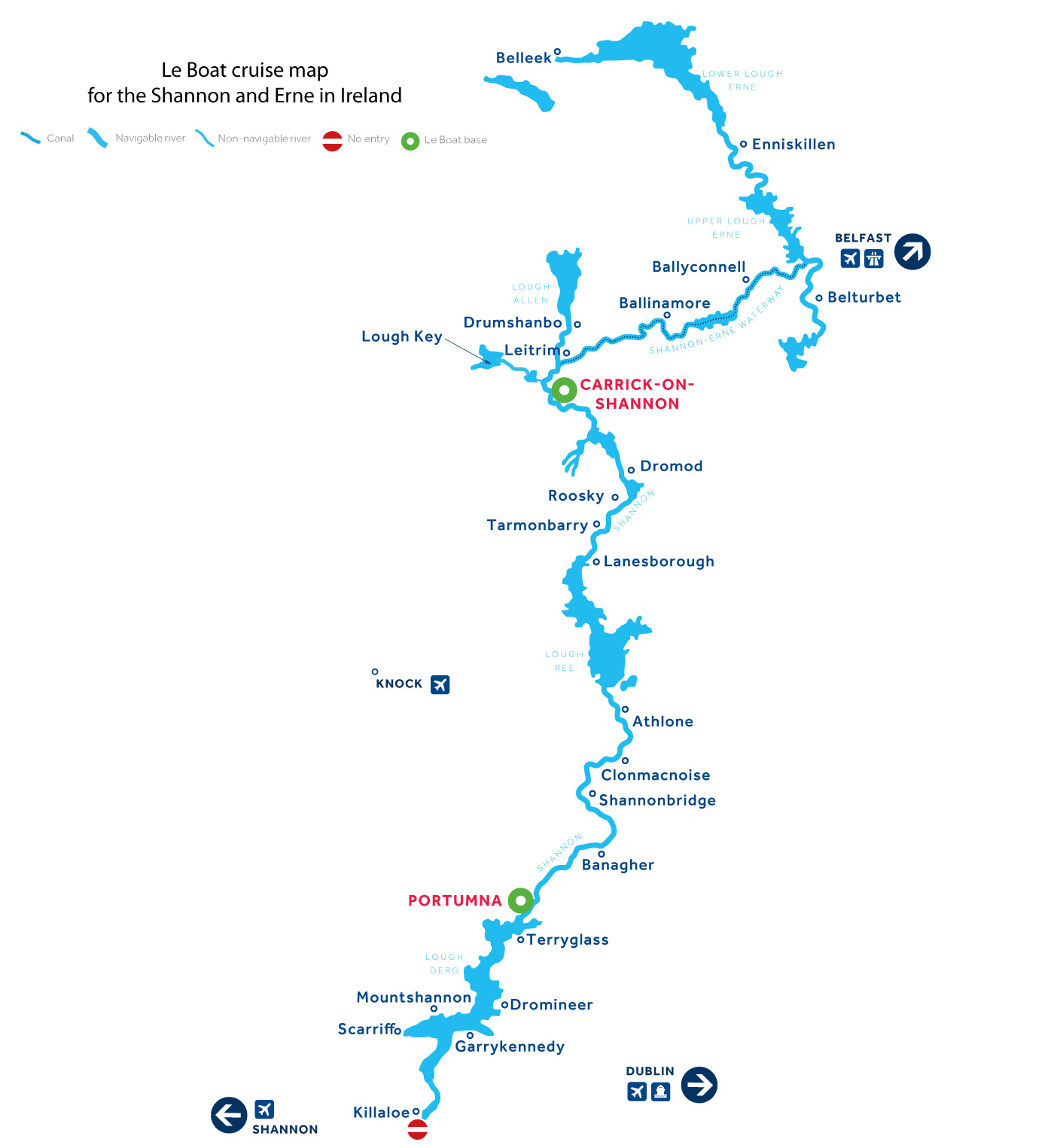 Le Boat cruise routes for Ireland