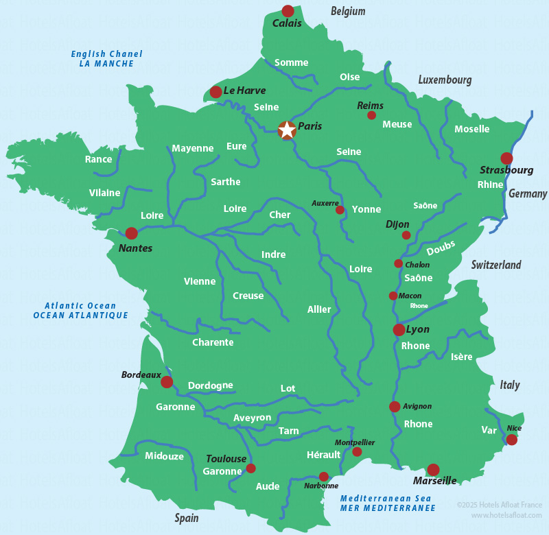A Map Of France Showing The Main Rivers And Important Towns A Map Of France Showing The Main Rivers And Important Towns