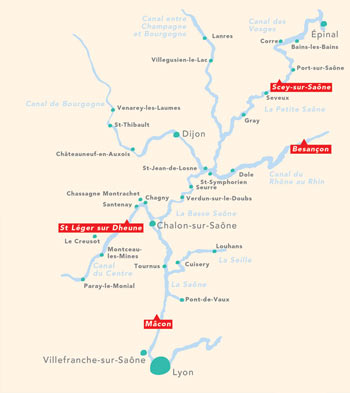 Locaboat cruise routes for Rivers Saône & Doubs
