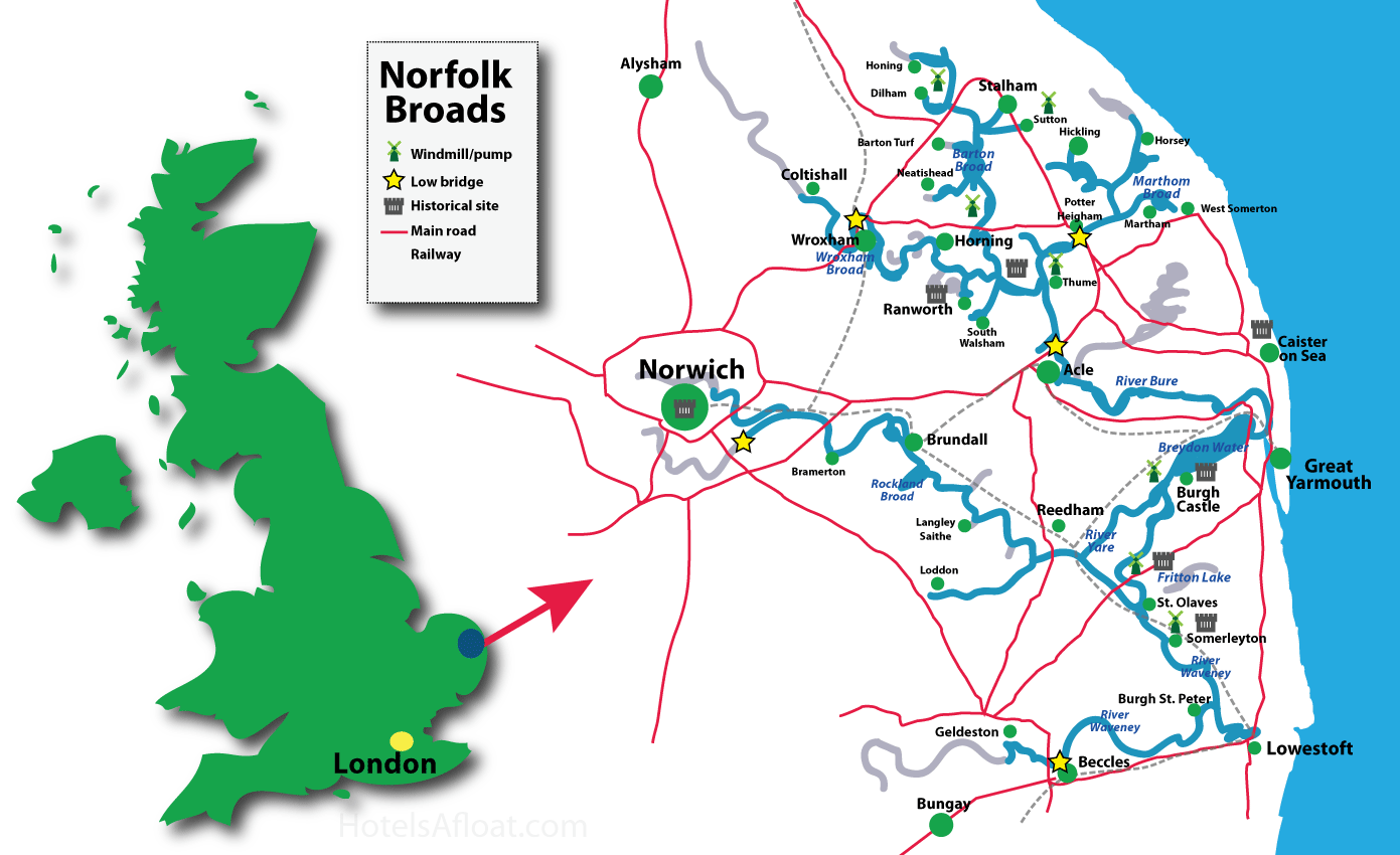 Map Showing The Main Cruising Areas On The Norfolk Broads